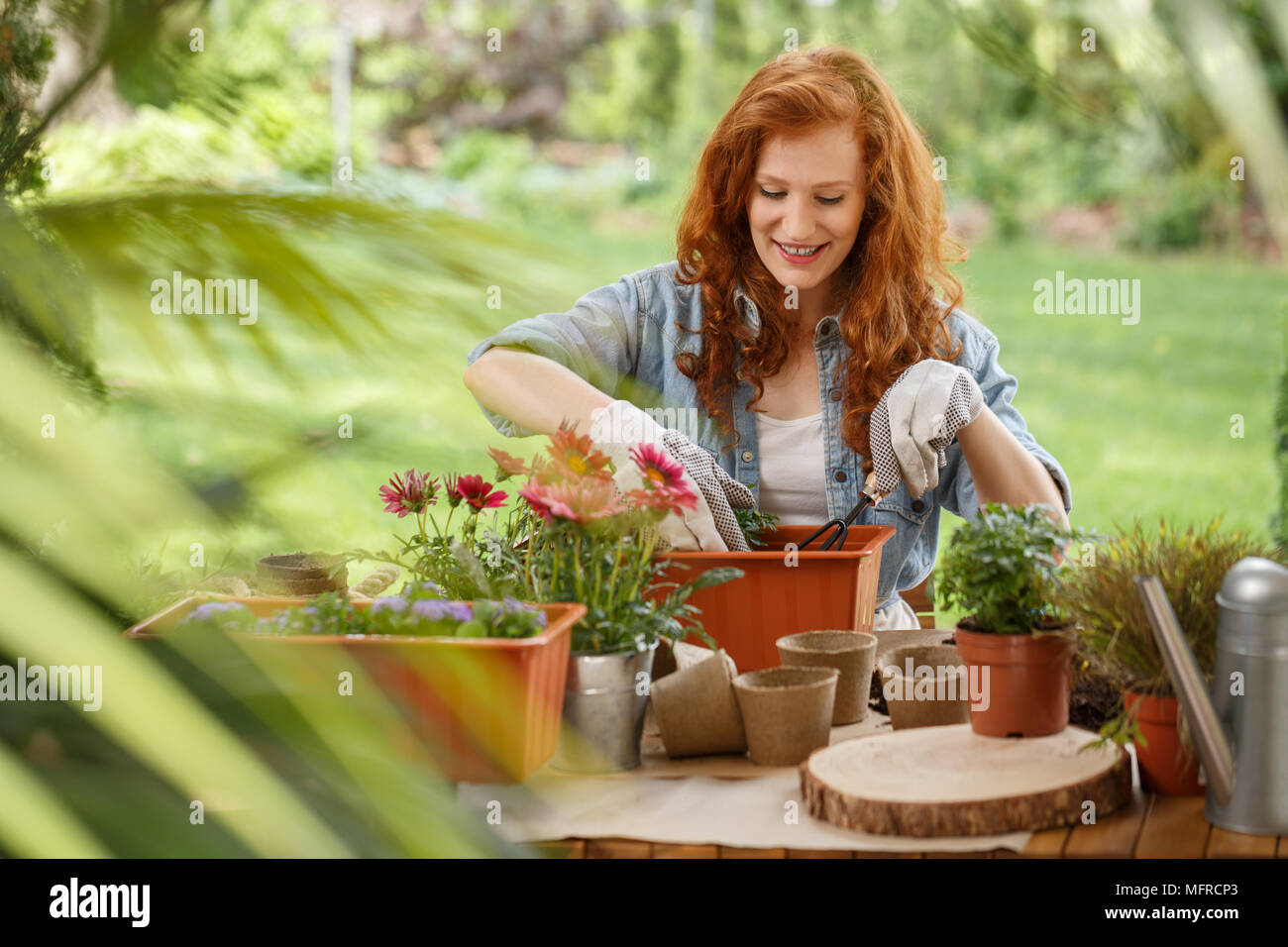 Woman planting summer container hi-res stock photography and images - Alamy