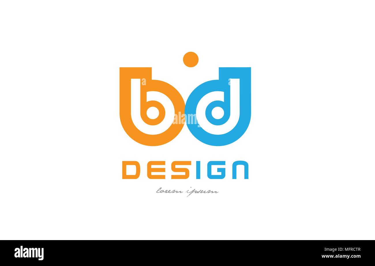 alphabet letter logo combination bd b d in orange and blue suitable for ...