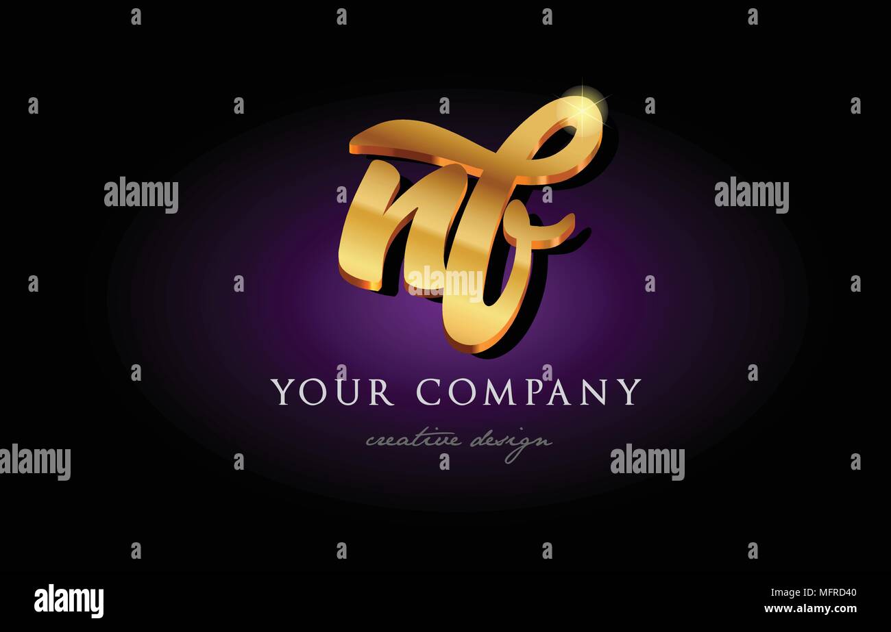 nf n f alphabet combination letter logo in gold golden 3d metal ...