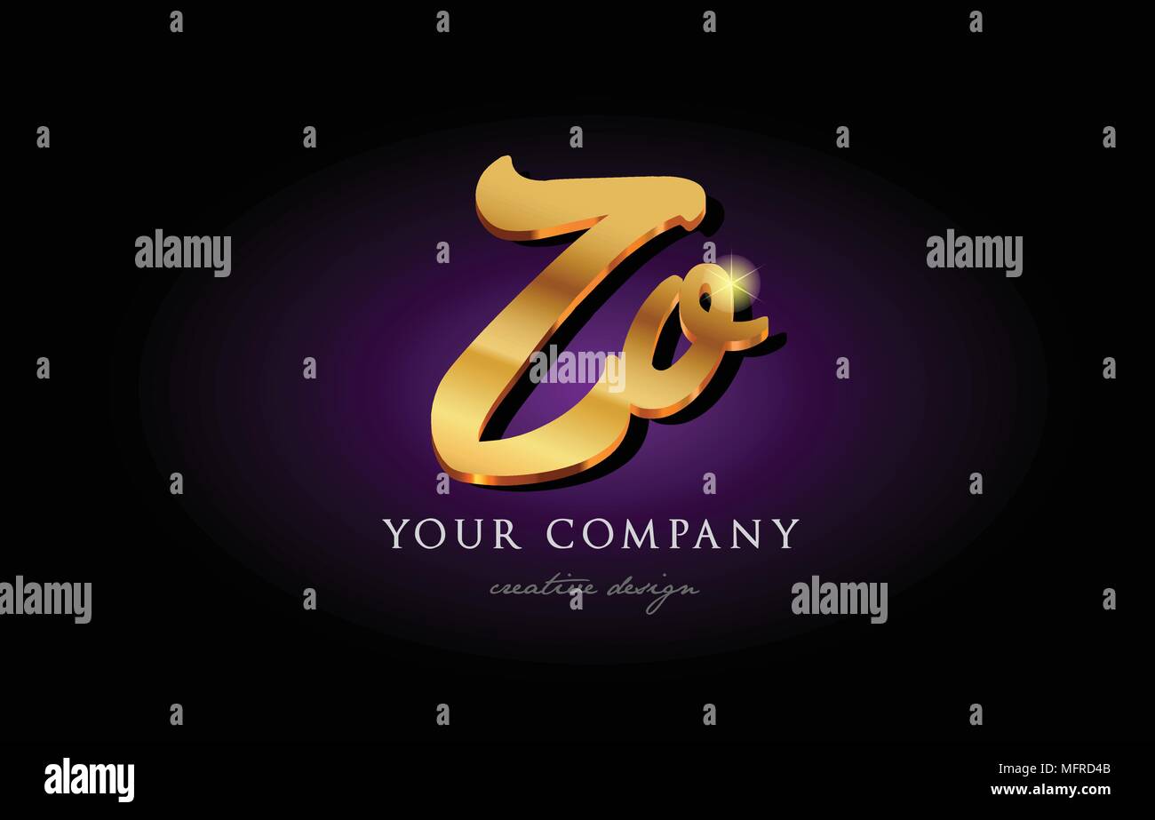 zo z o alphabet combination letter logo in gold golden 3d metal ...