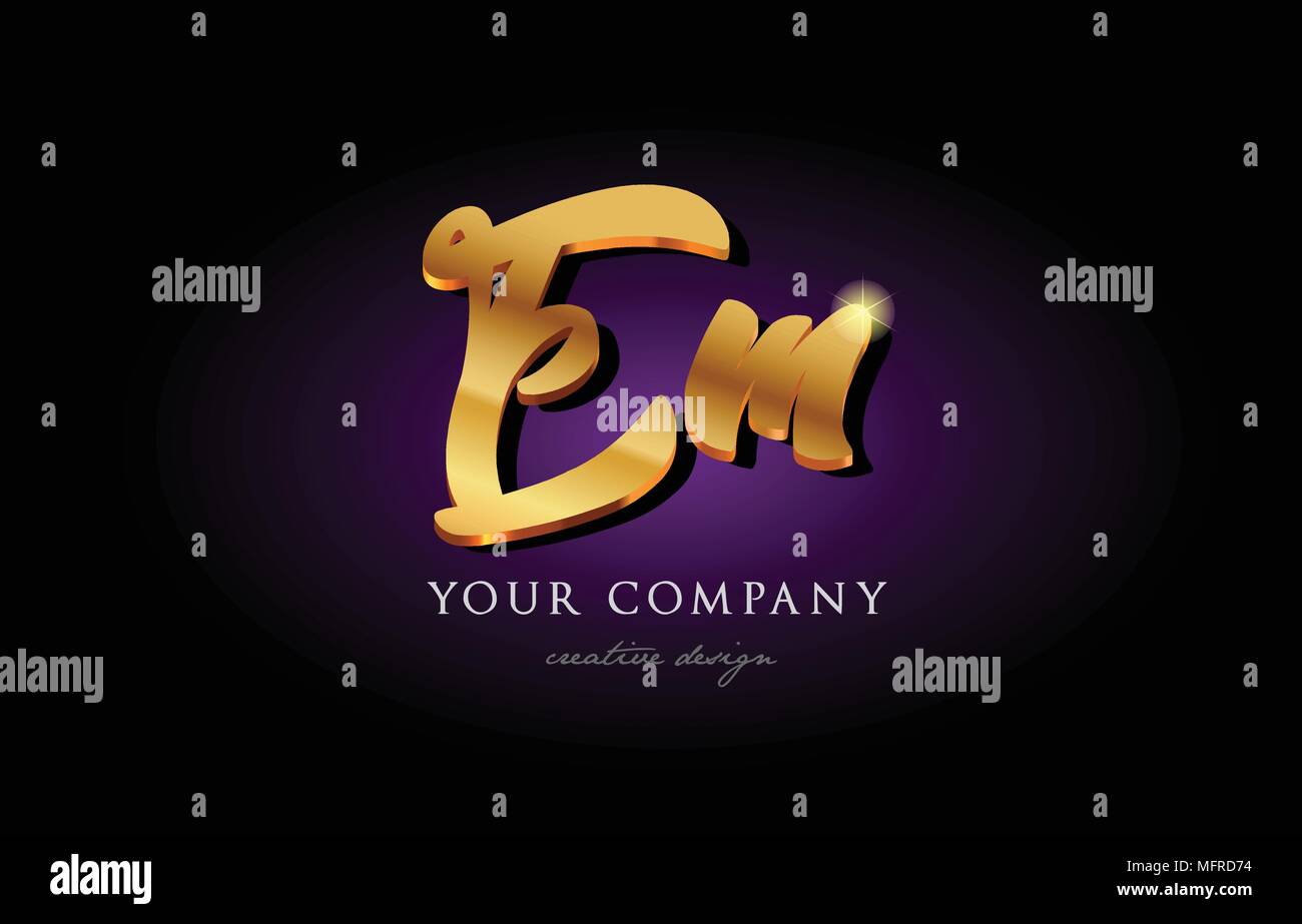 em e m alphabet combination letter logo in gold golden 3d metal ...