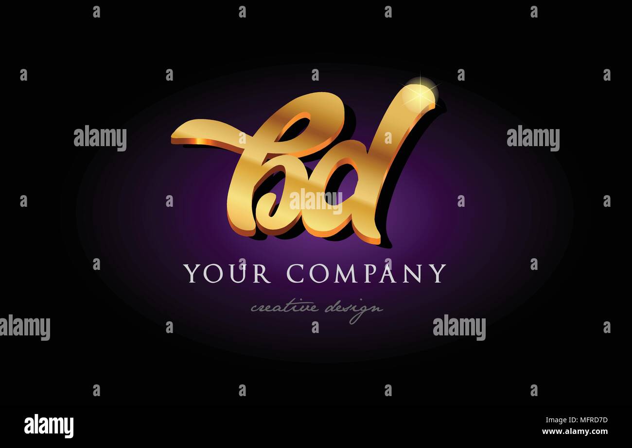 bd b d alphabet combination letter logo in gold golden 3d metal ...