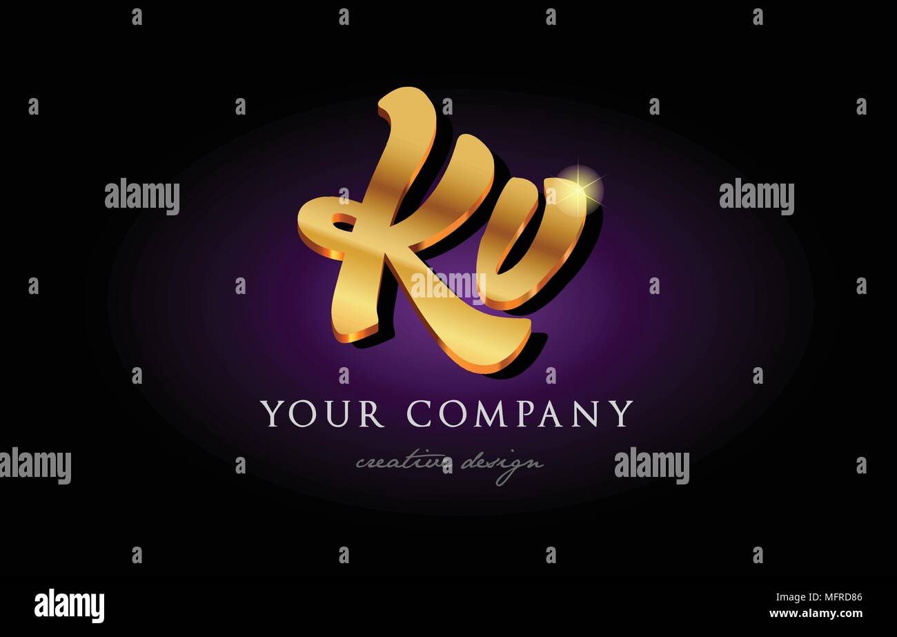 kv k v alphabet combination letter logo in gold golden 3d metal ...