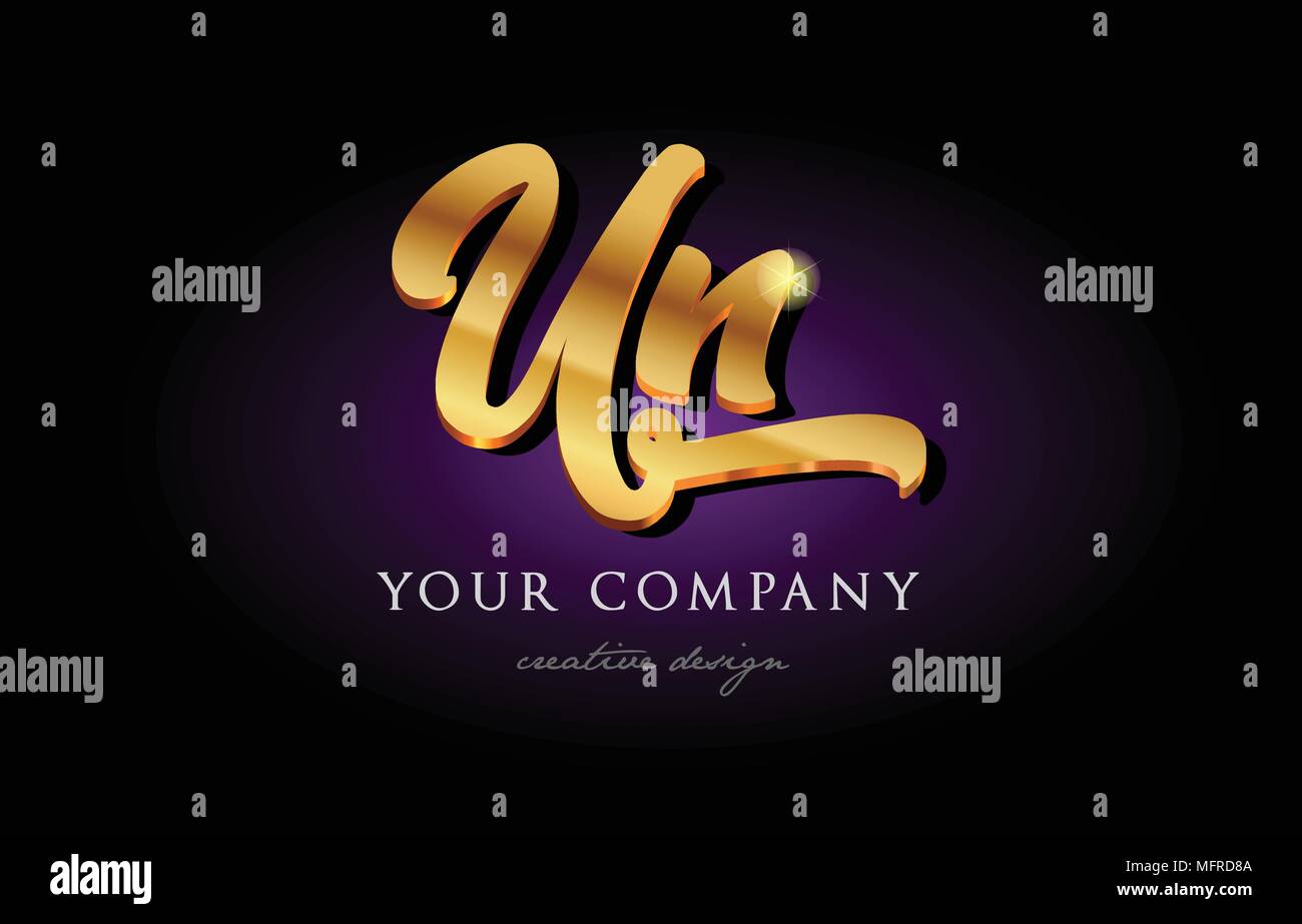 un u n alphabet combination letter logo in gold golden 3d metal ...