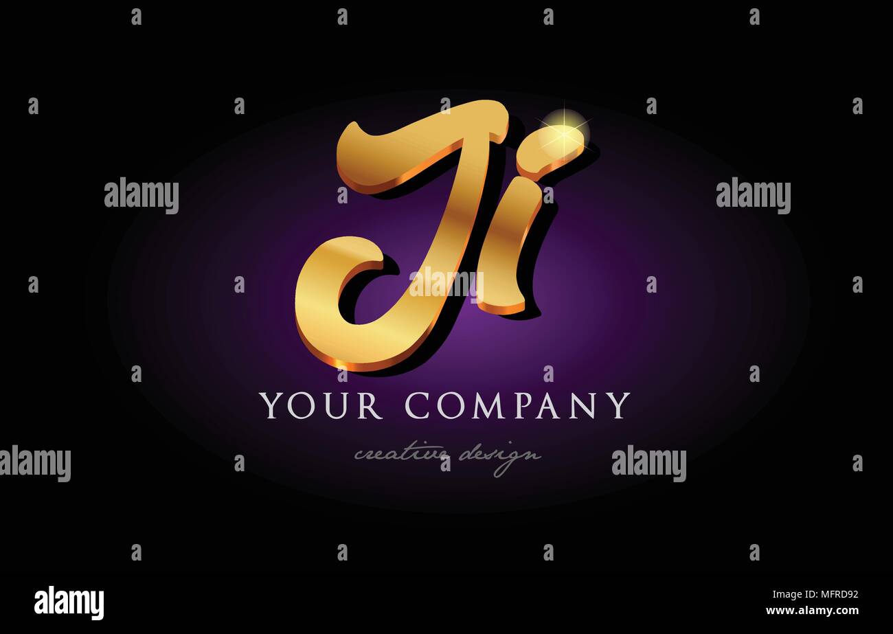 ji j i alphabet combination letter logo in gold golden 3d metal ...