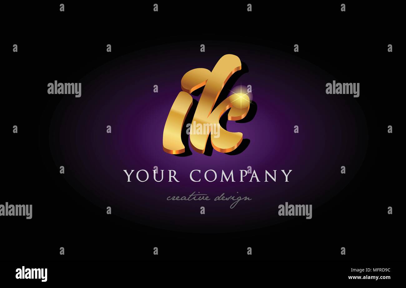 ik i k alphabet combination letter logo in gold golden 3d metal ...