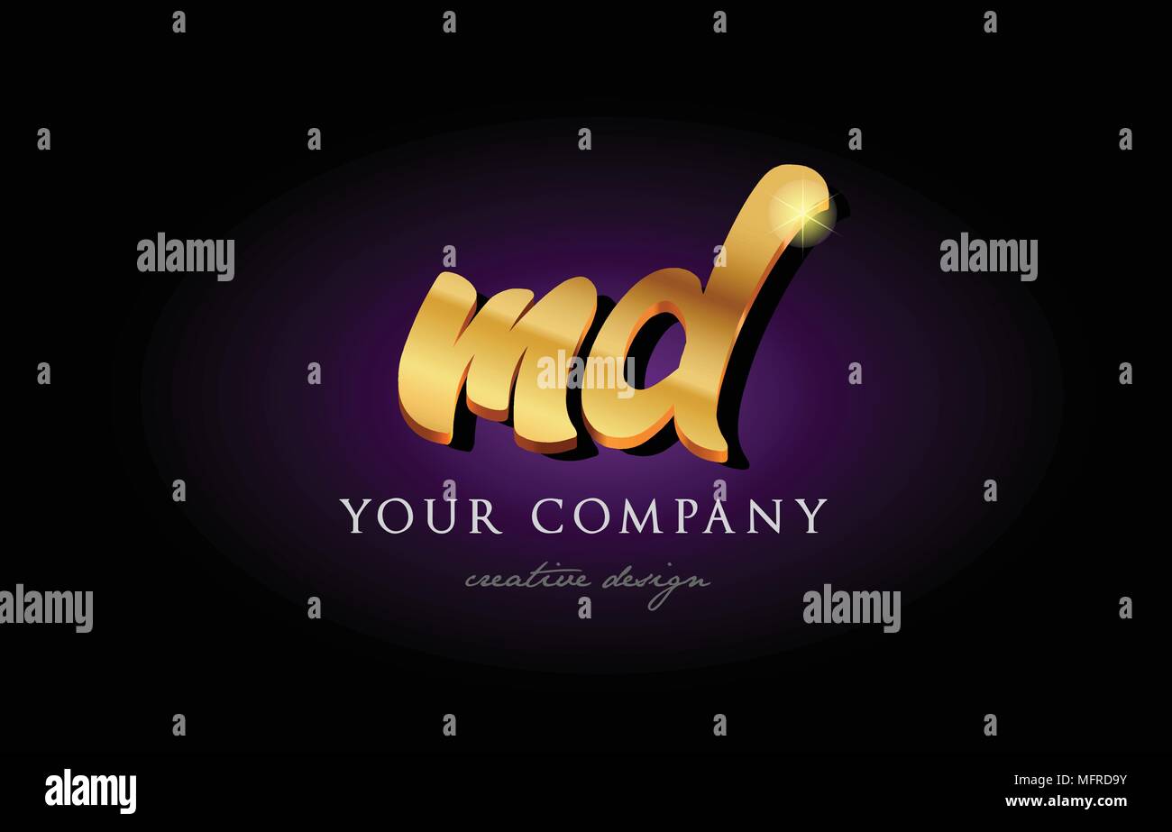 md m d alphabet combination letter logo in gold golden 3d metal ...