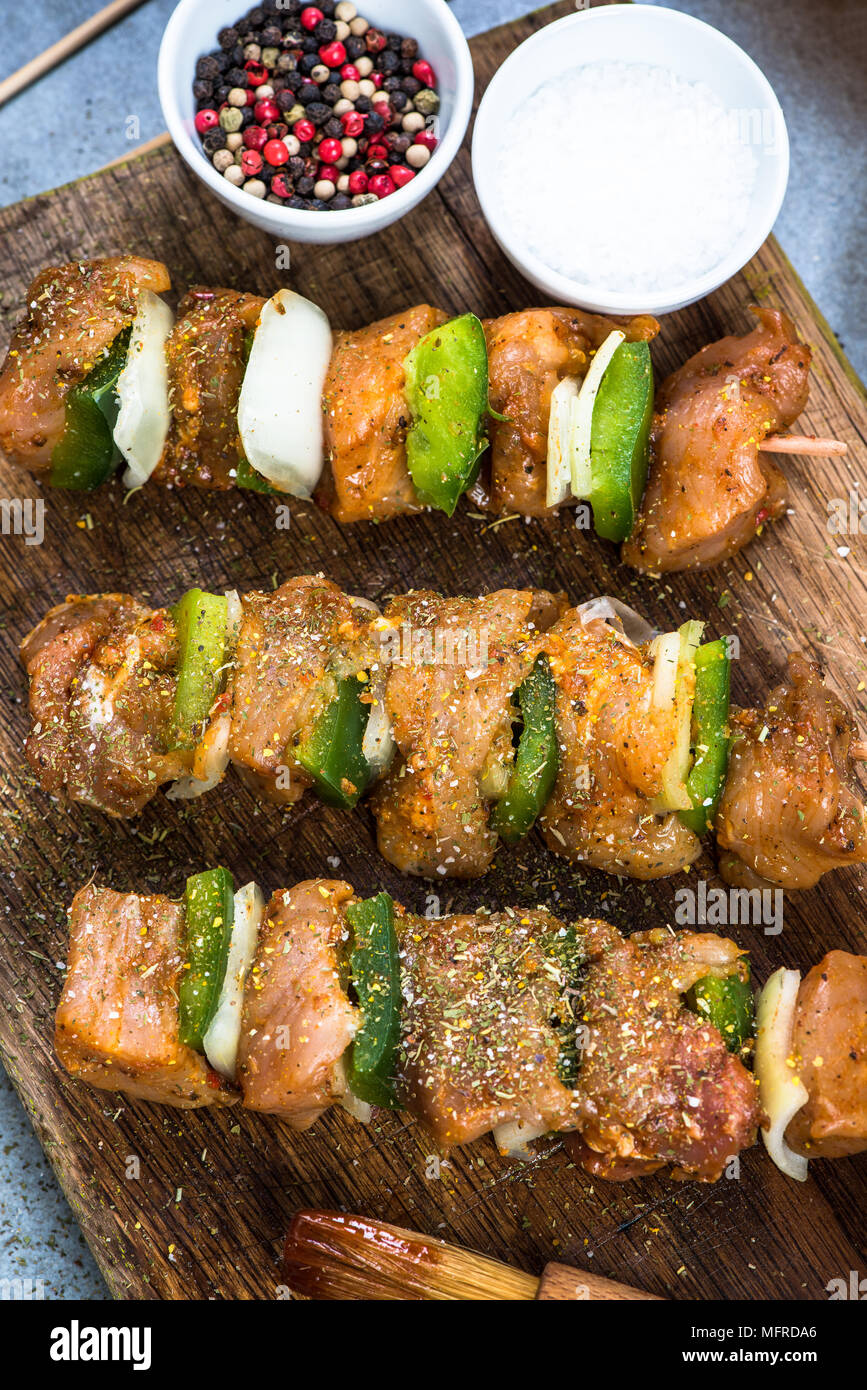 Mixed skewers with spieces and glaze Stock Photo - Alamy