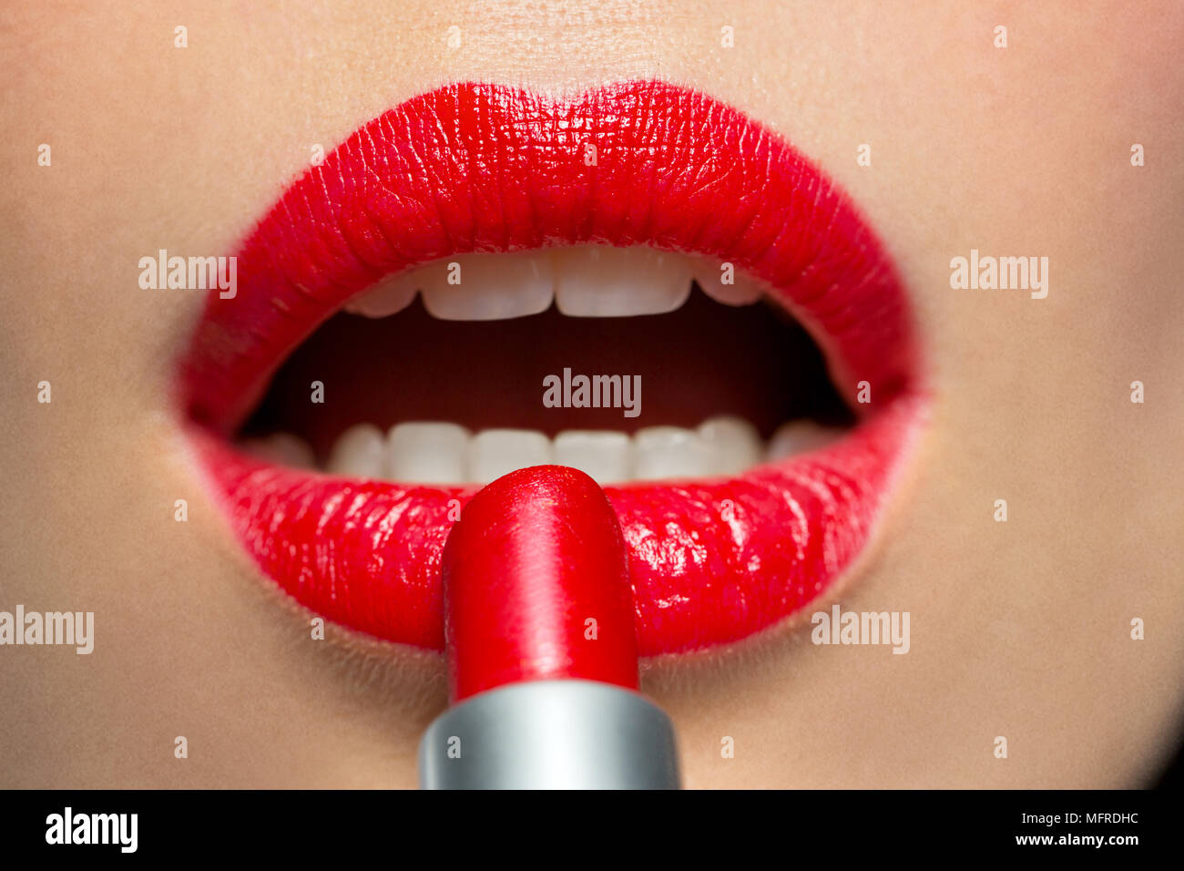 Lipstick lips close up red hi-res stock photography and images - Alamy