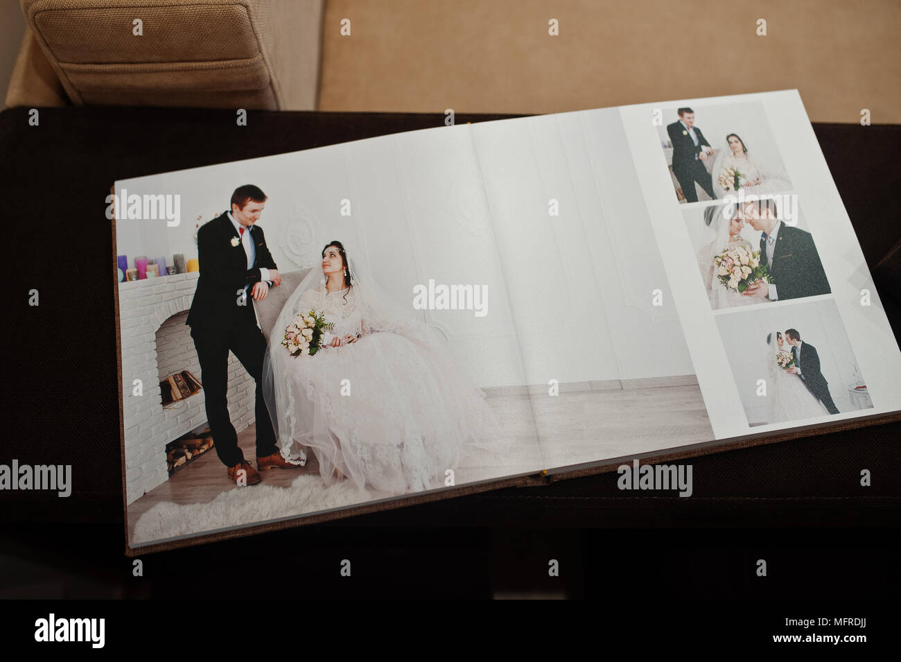 Open pages of wedding book or album Stock Photo - Alamy