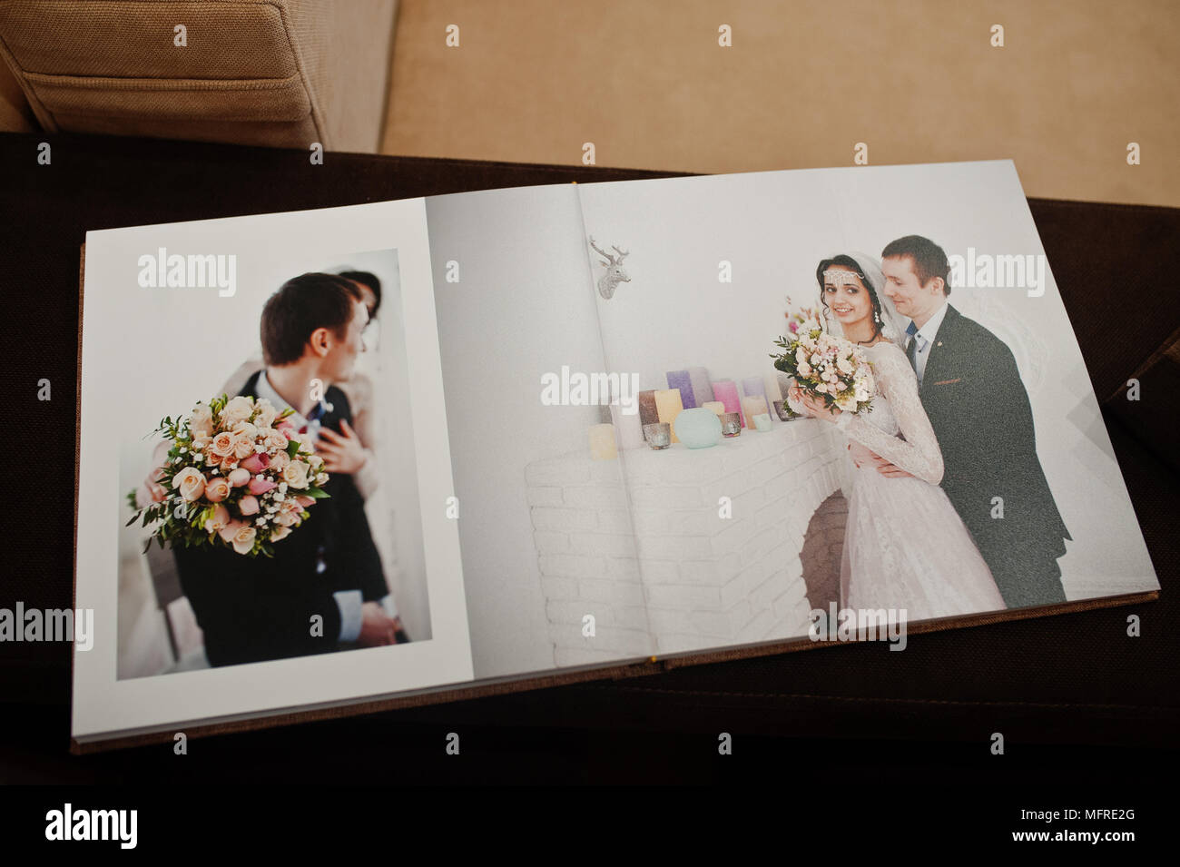 Open pages of wedding book or album Stock Photo - Alamy