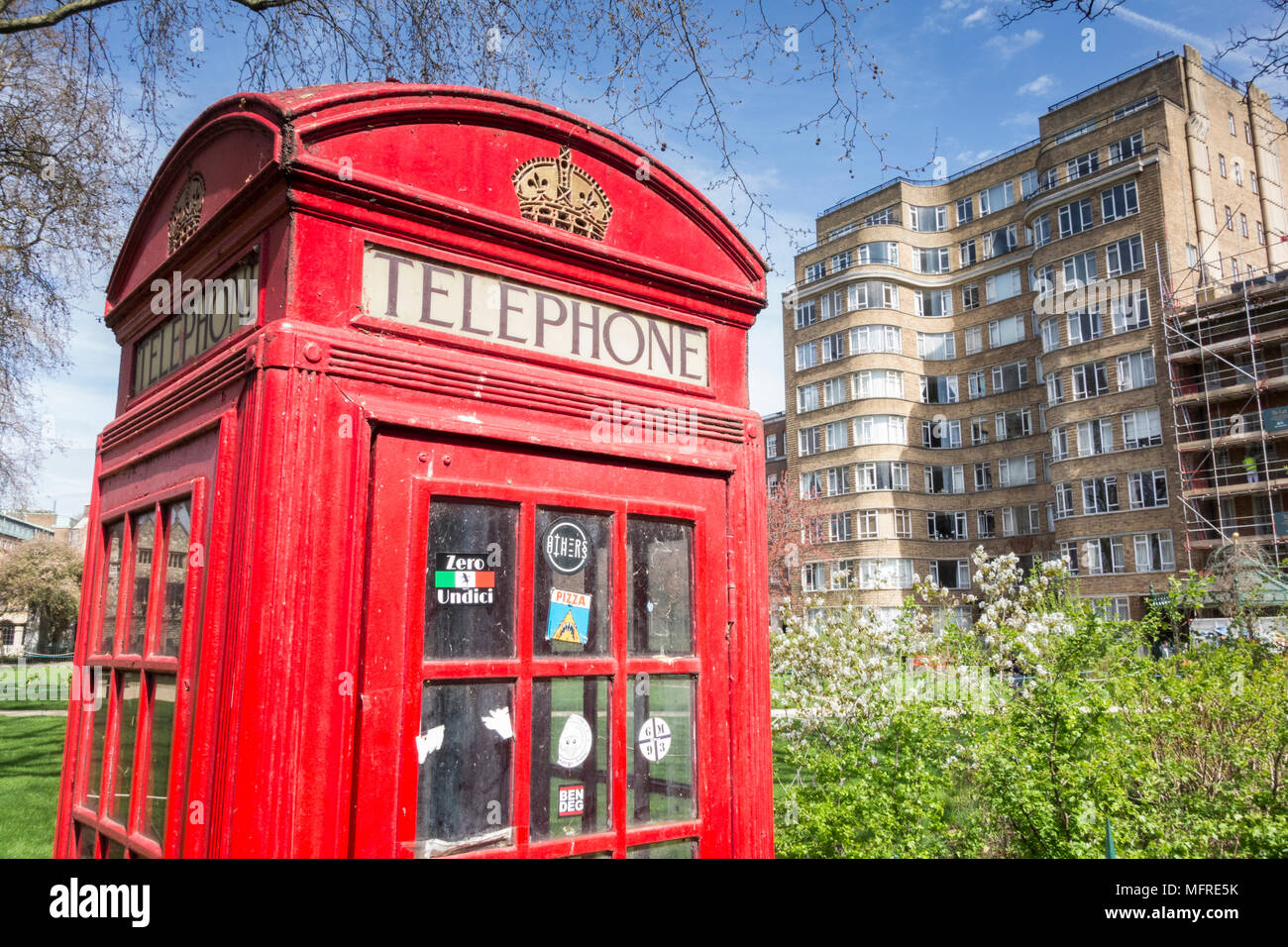An iconic red K6 telephone box on Charterhouse Square, London, EC1, UK ...