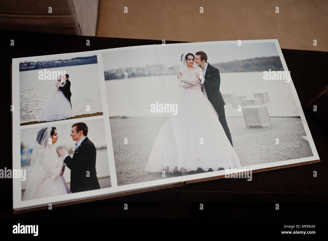 Open pages of wedding book or album Stock Photo - Alamy