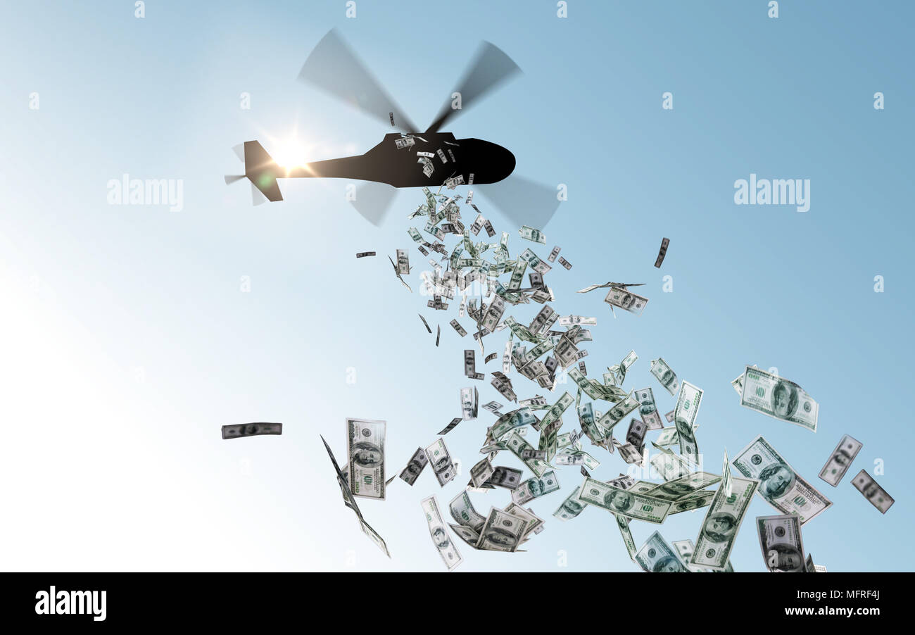 helicopter dropping money in sky Stock Photo - Alamy