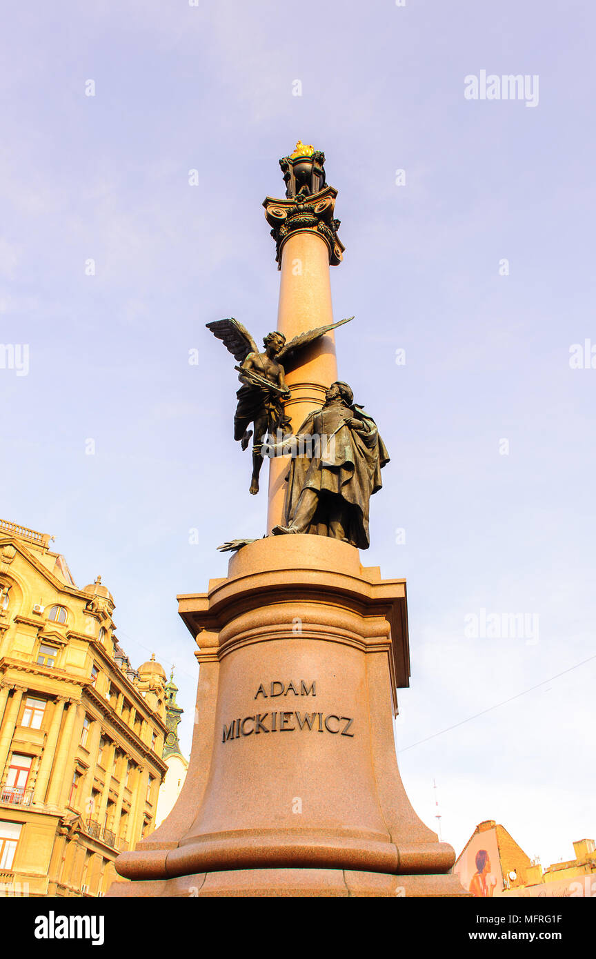 Adam Mickiewicz statue, Lvov, Ukraine Stock Photo - Alamy