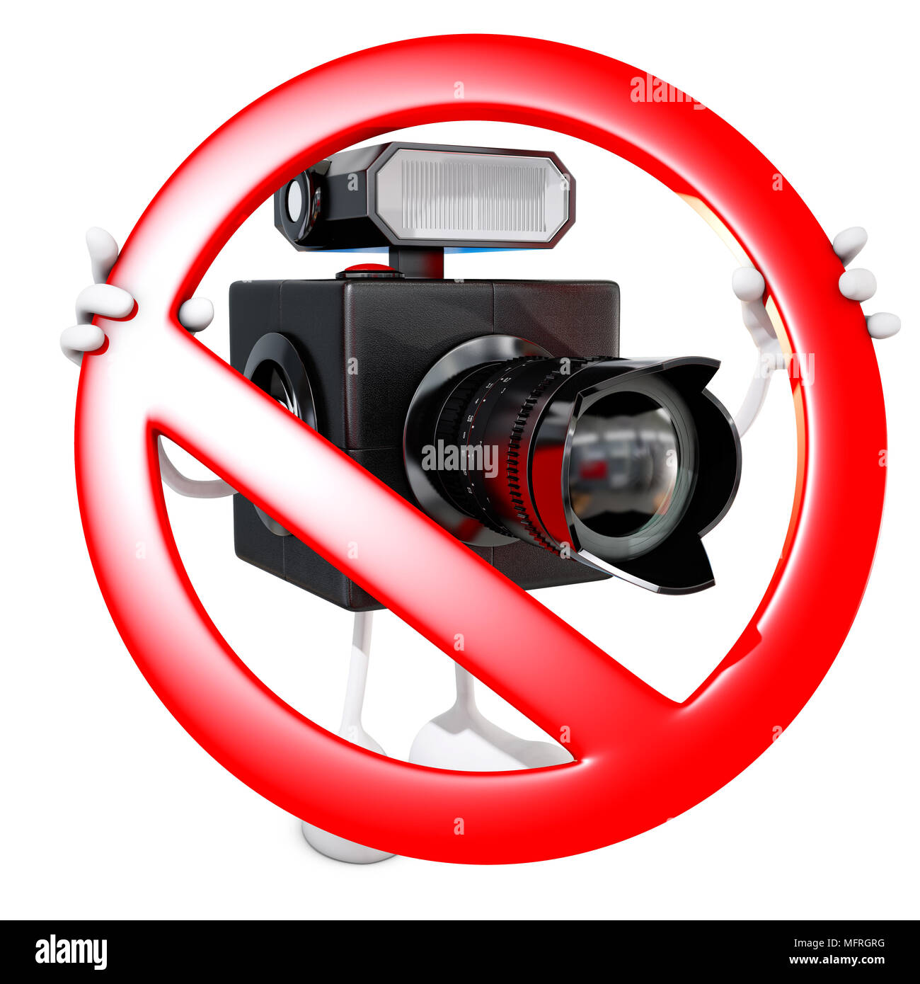 funny camera character with forbidden photography sign, 3d rendering ...