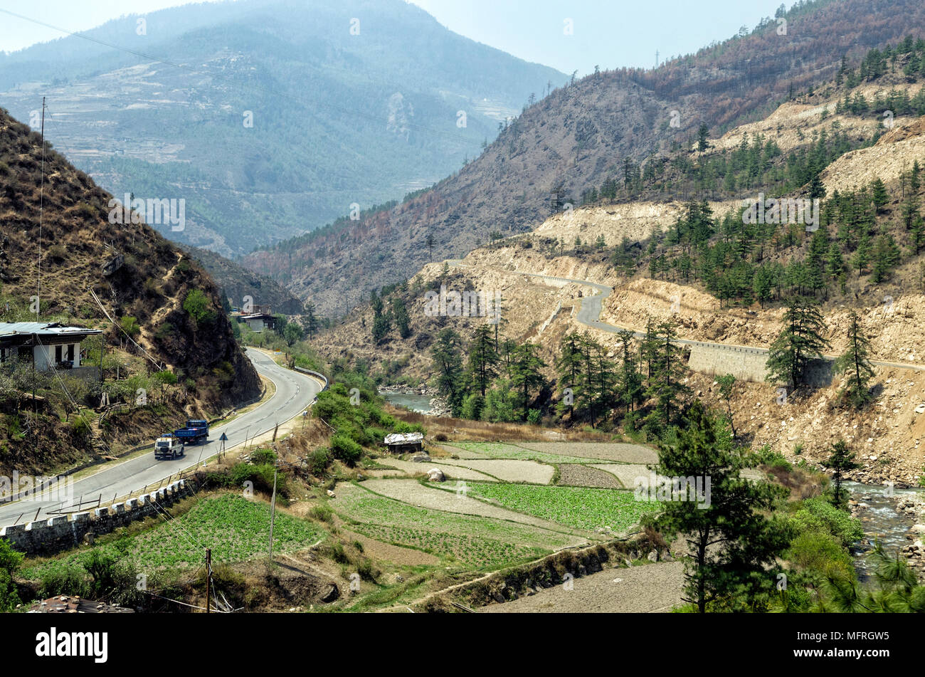 Aerial view of villages in Thimphu, Bhutan - Thimphu is the capital and ...