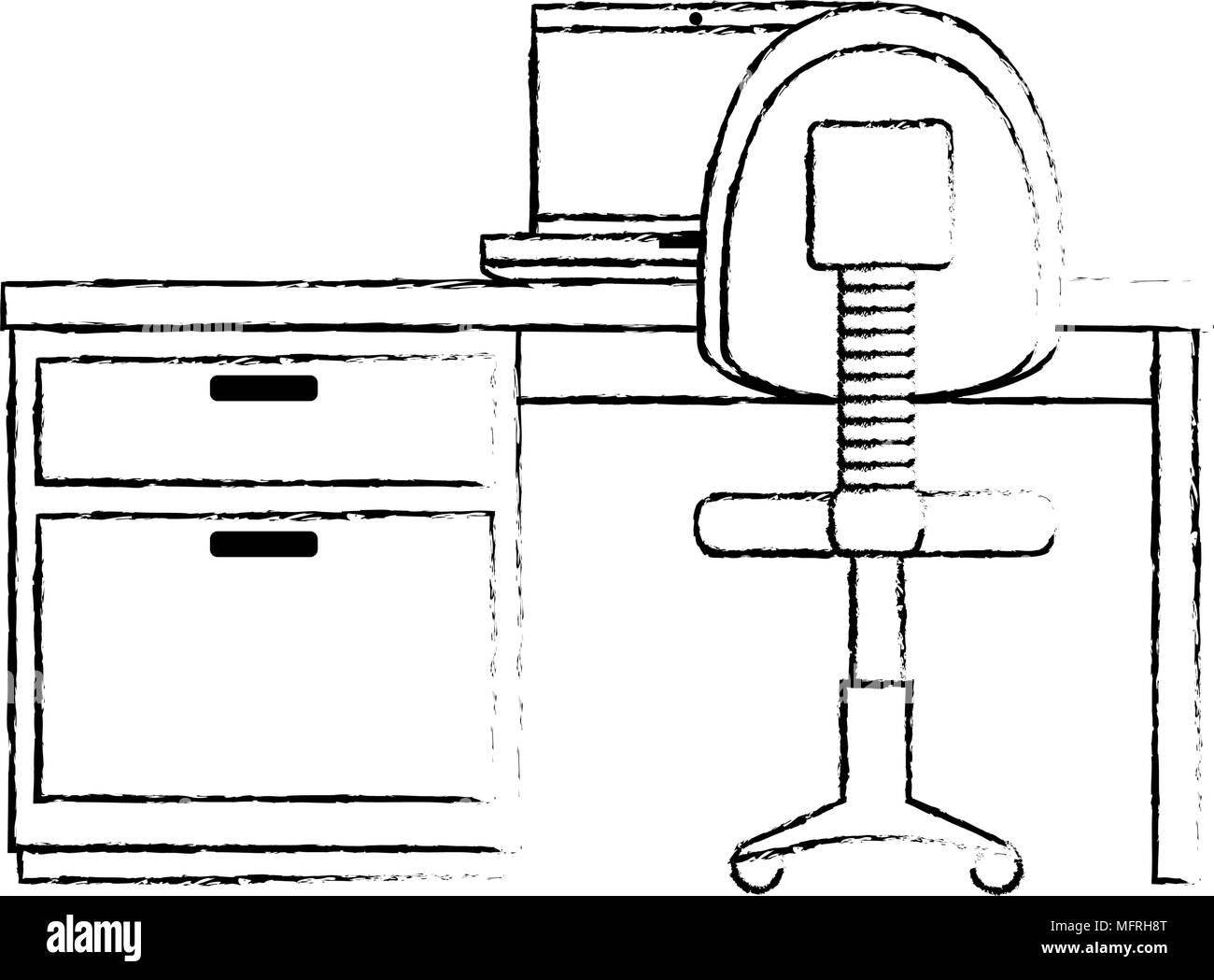 laptop computer in desk and office chair vector illustration design ...