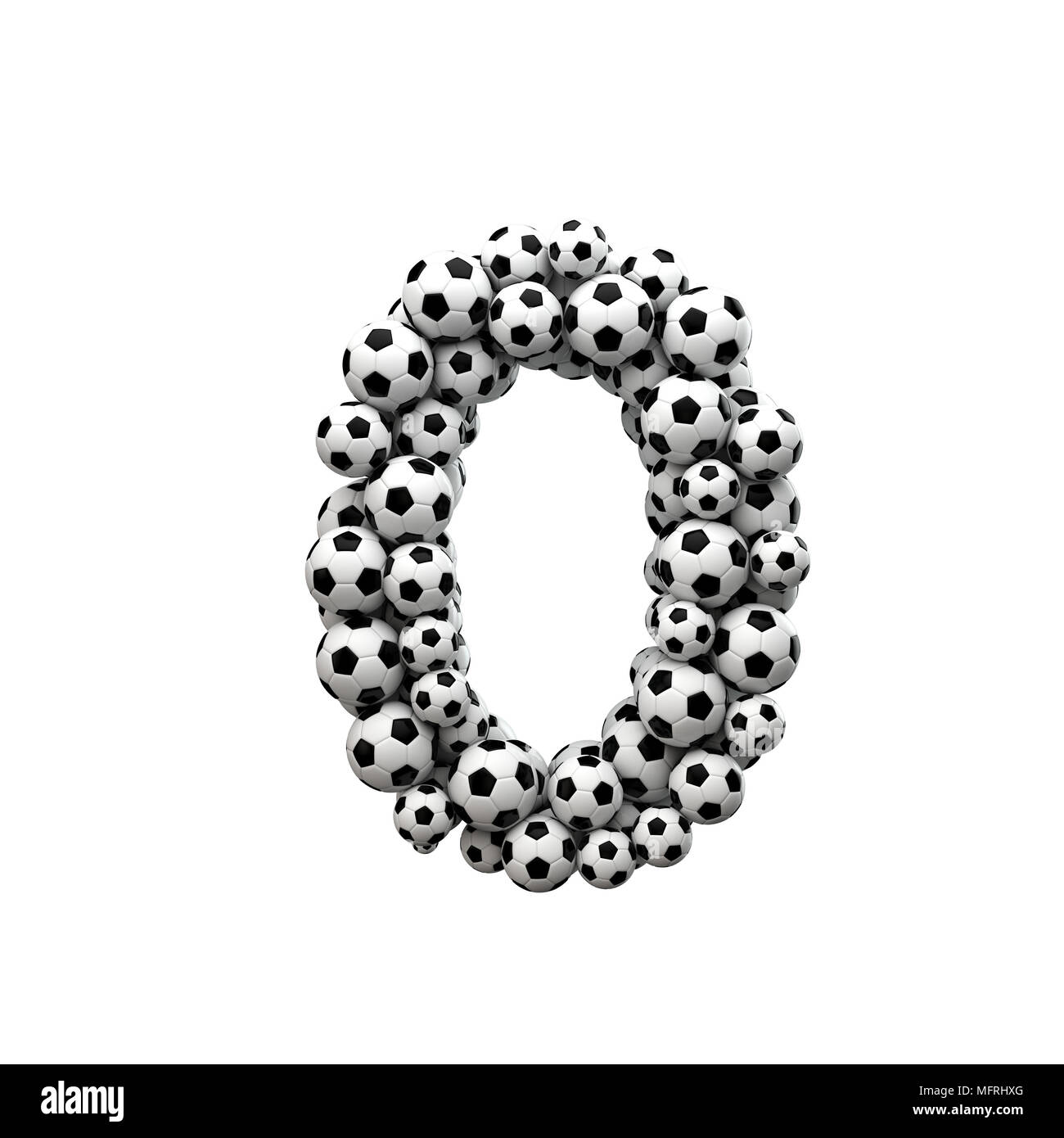 Number 0 font made from a collection of soccer balls. 3D Rendering ...