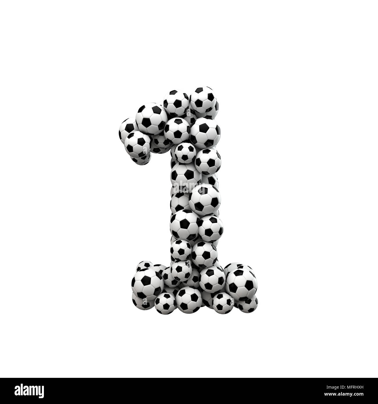 Number 1 font made from a collection of soccer balls. 3D Rendering ...