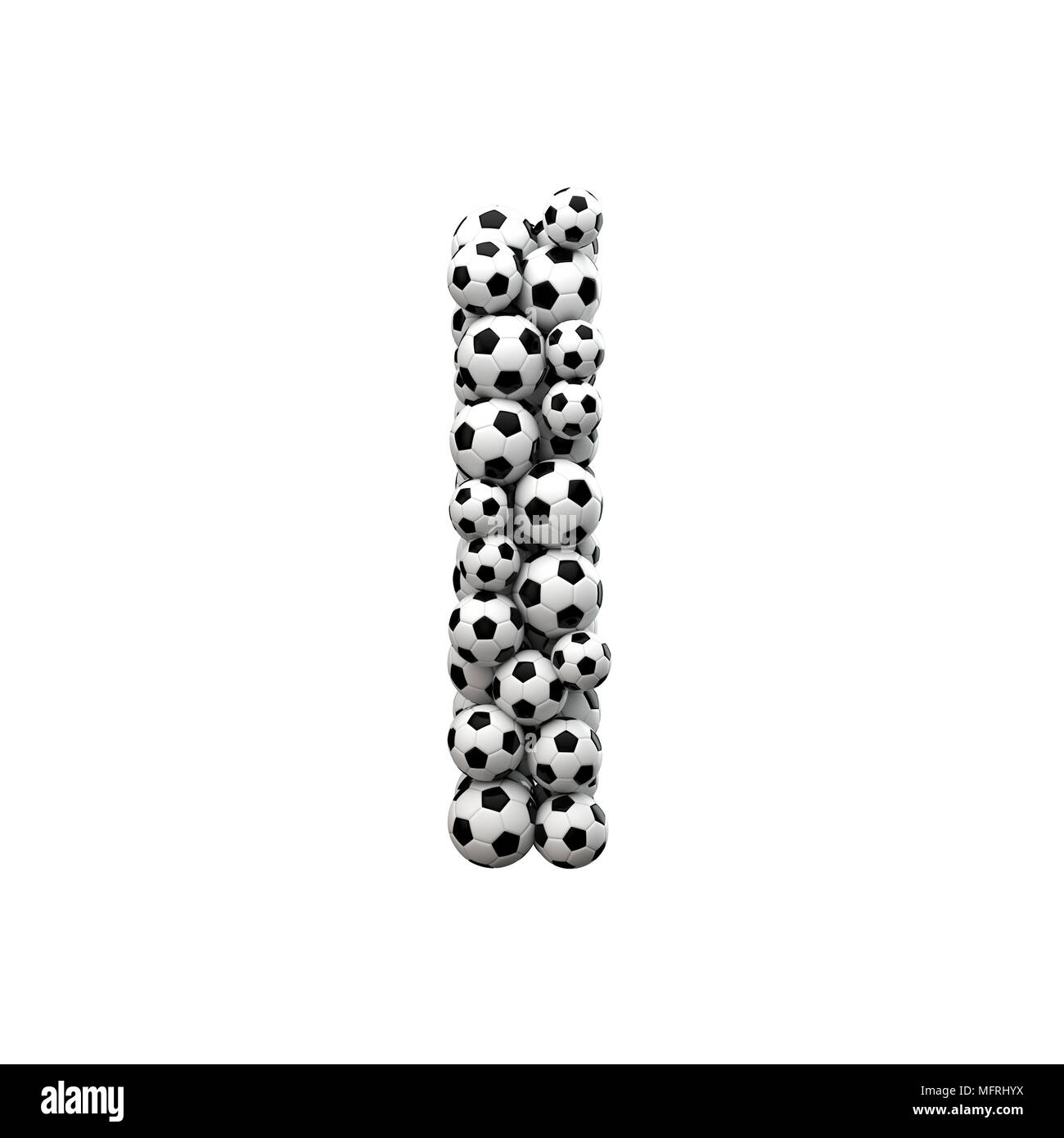 Capital letter I font made from a collection of soccer balls. 3D ...