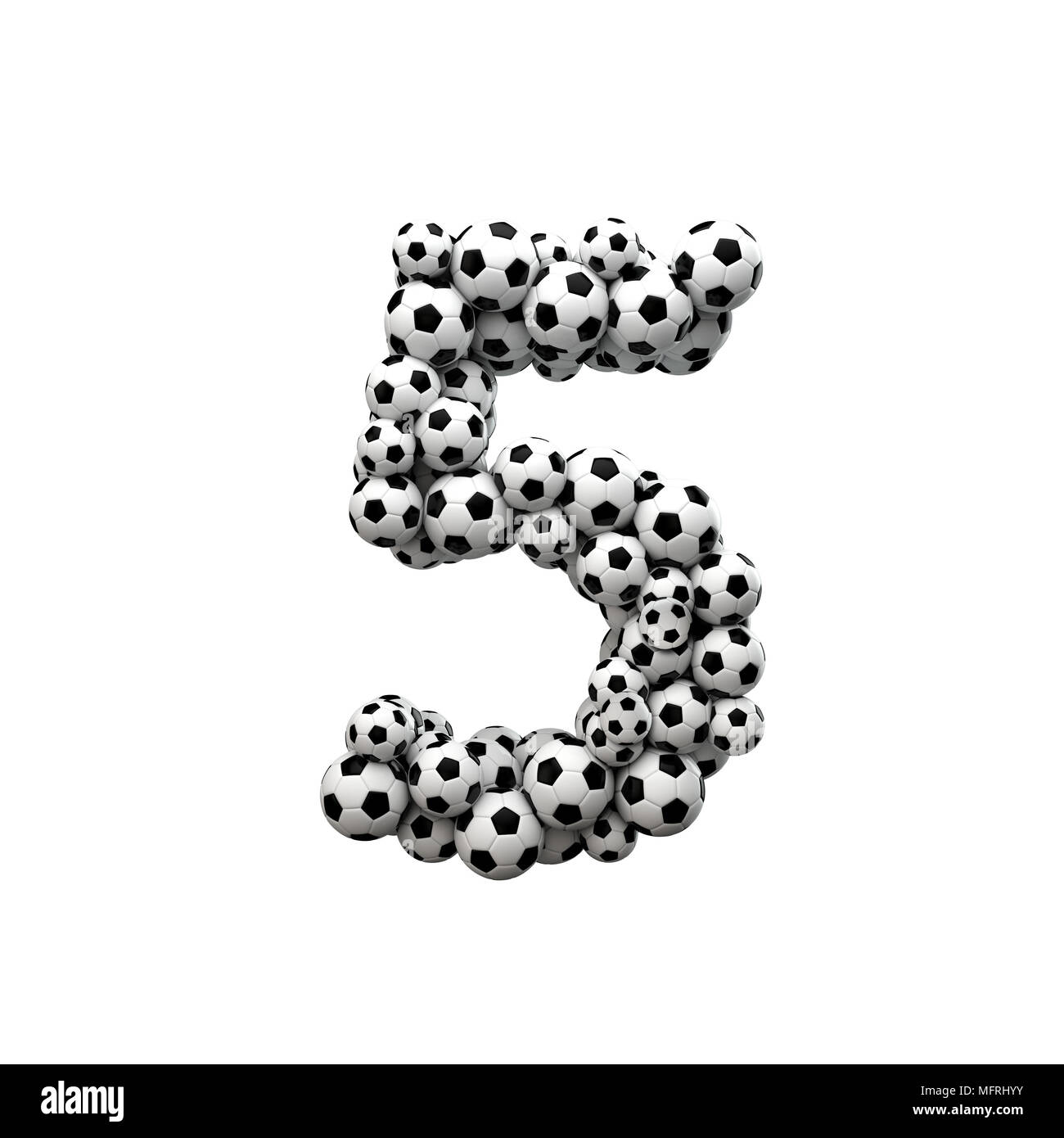 Number 5 font made from a collection of soccer balls. 3D Rendering ...