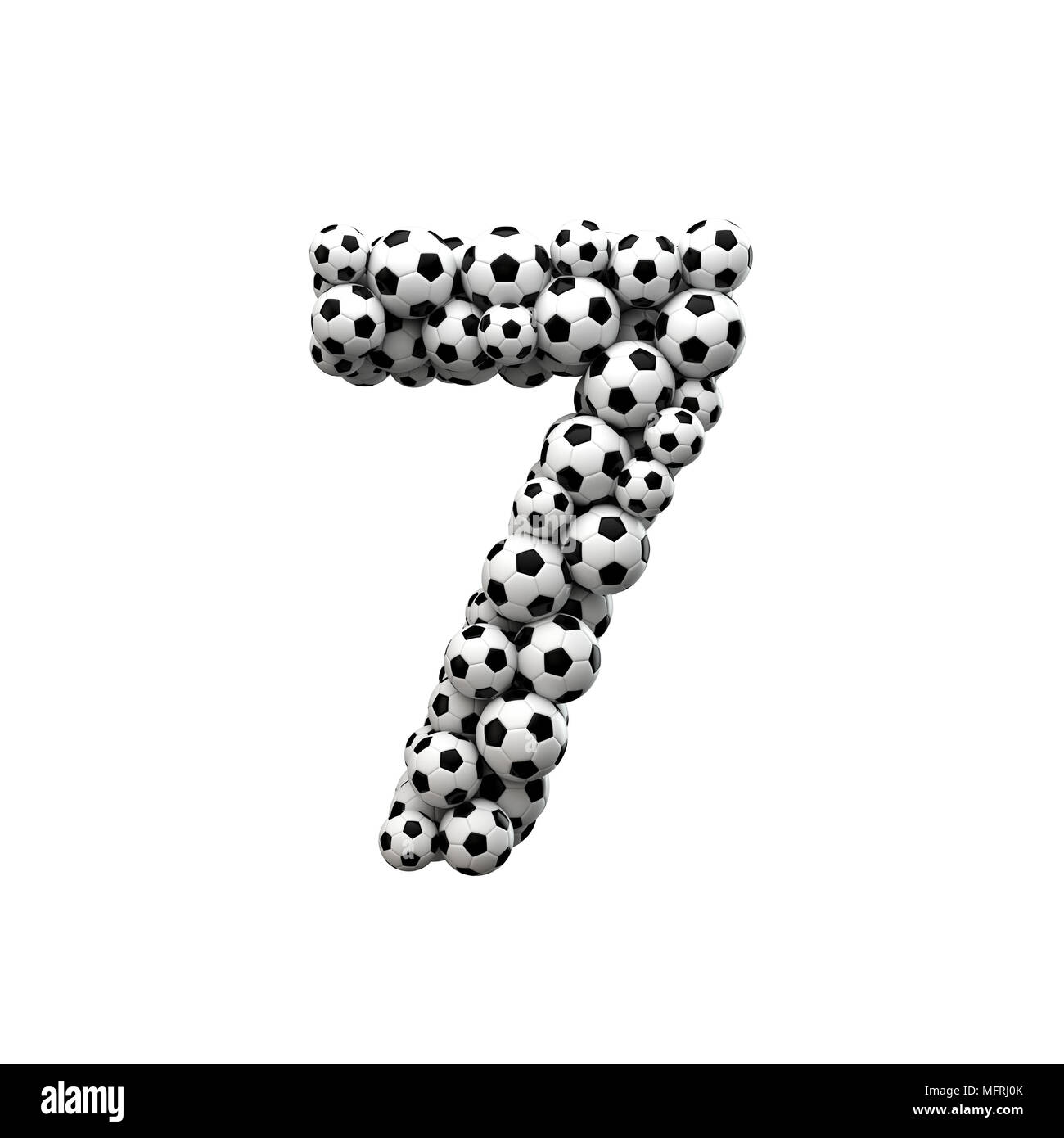 Number 7 font made from a collection of soccer balls. 3D Rendering ...