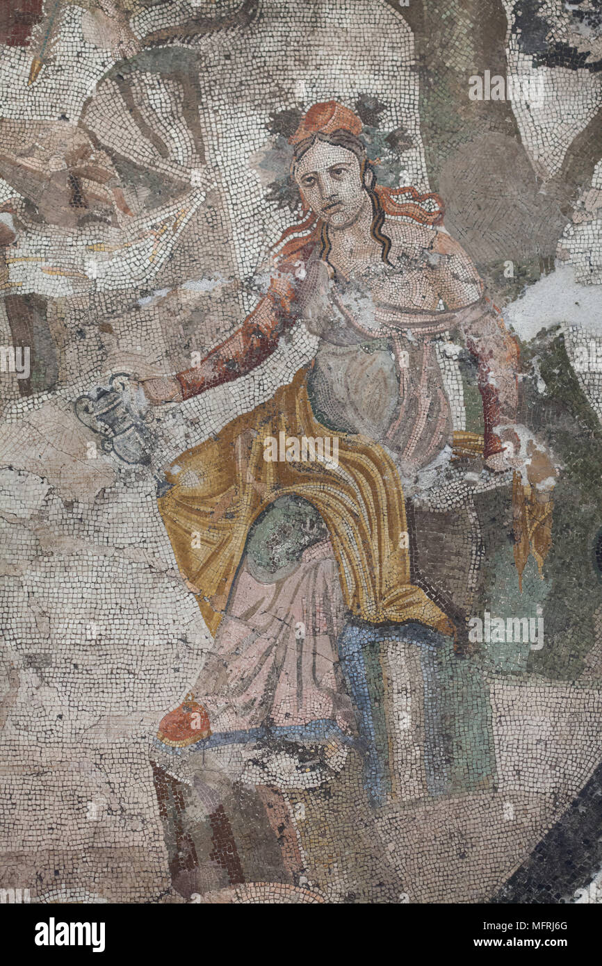 Maenad depicted in the Roman mosaic from Casa del Centauro (House of ...