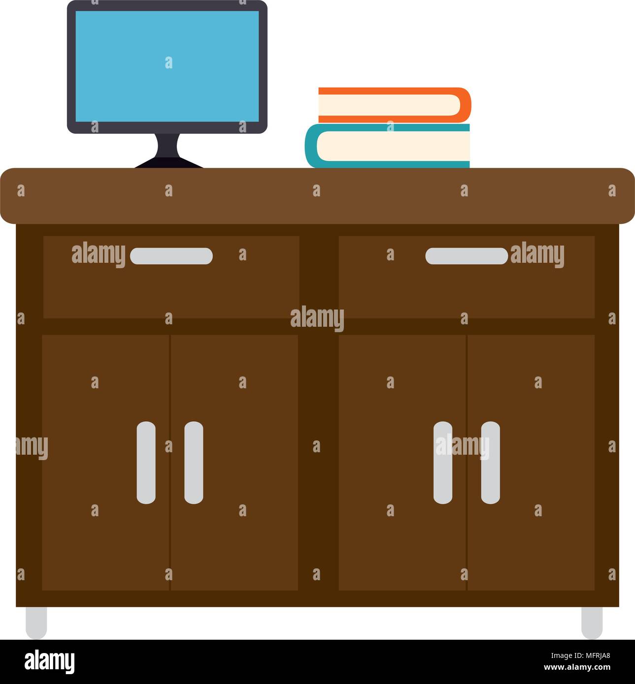 office wooden drawer with computer and books vector illustration design ...