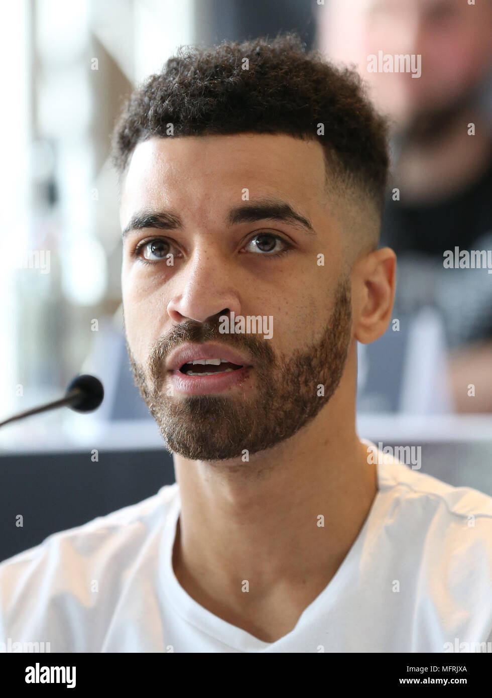Sam Maxwell during the press conference at the Lowry Hotel, Manchester ...
