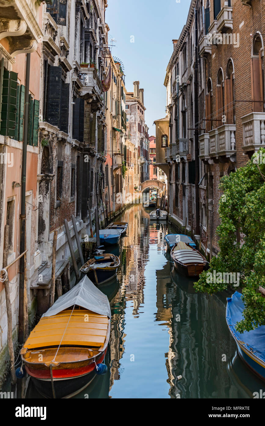 beautiful view of the canal with a floating boat in Venice, Italy Stock ...