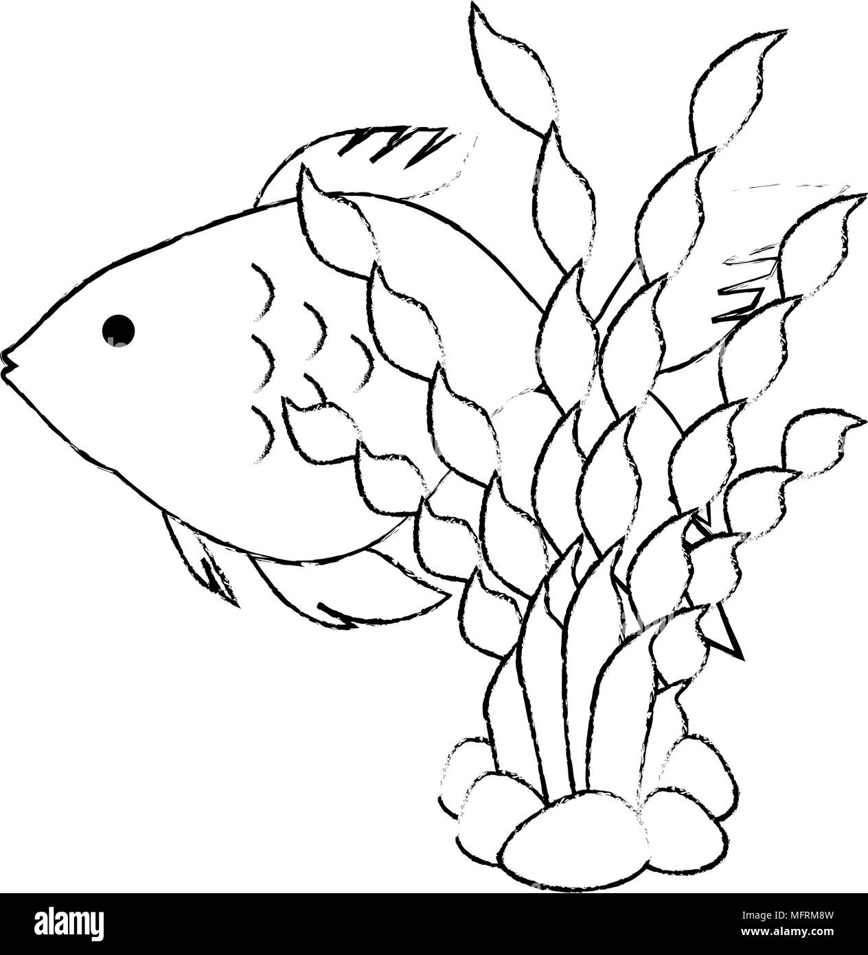 cute ornamental fish with seaweed vector illustration design Stock ...