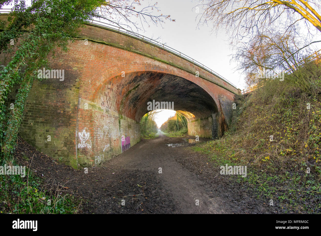 Road over Rail Bridge, Disused Railway known as the Hudson Way, near ...