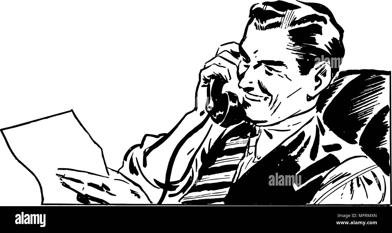 Man On The Phone - Retro Clipart Illustration Stock Vector Image & Art ...