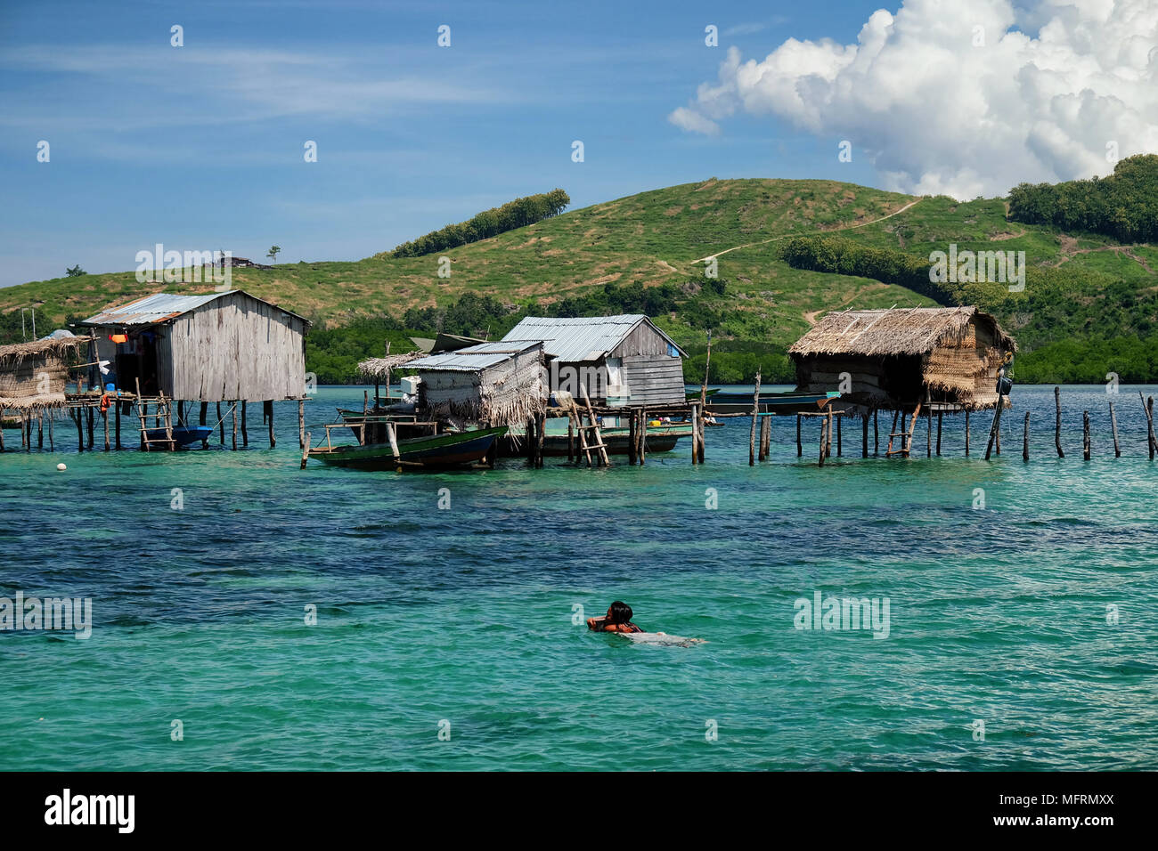 Scenery of sea gypsies or bajau laut house at Tebah Batang Village ...