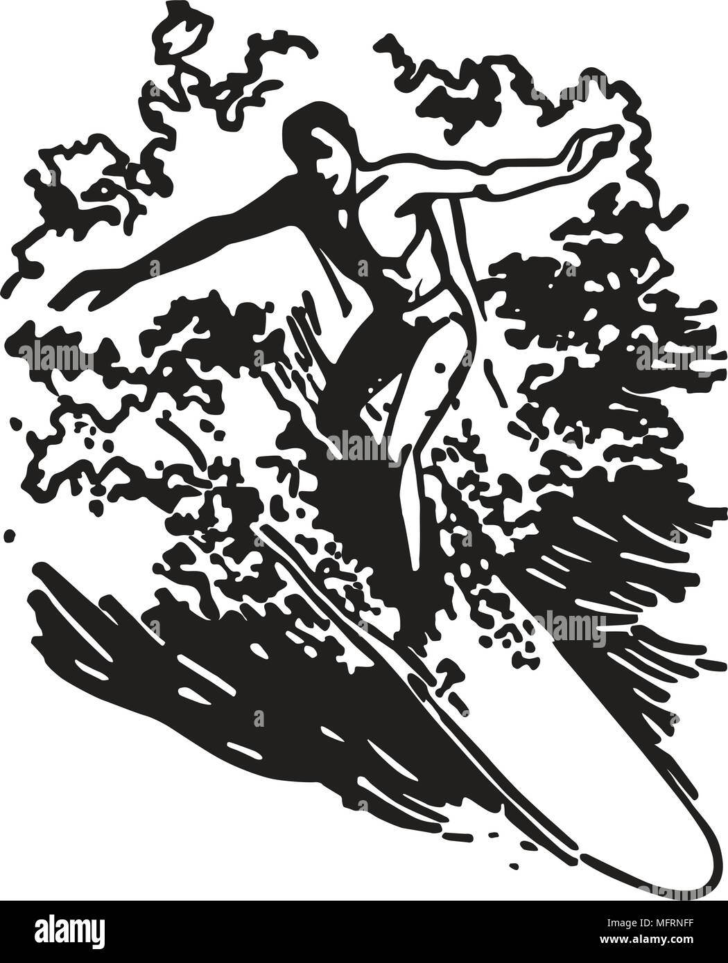 Man Surfing - Retro Clipart Illustration Stock Vector Image & Art - Alamy