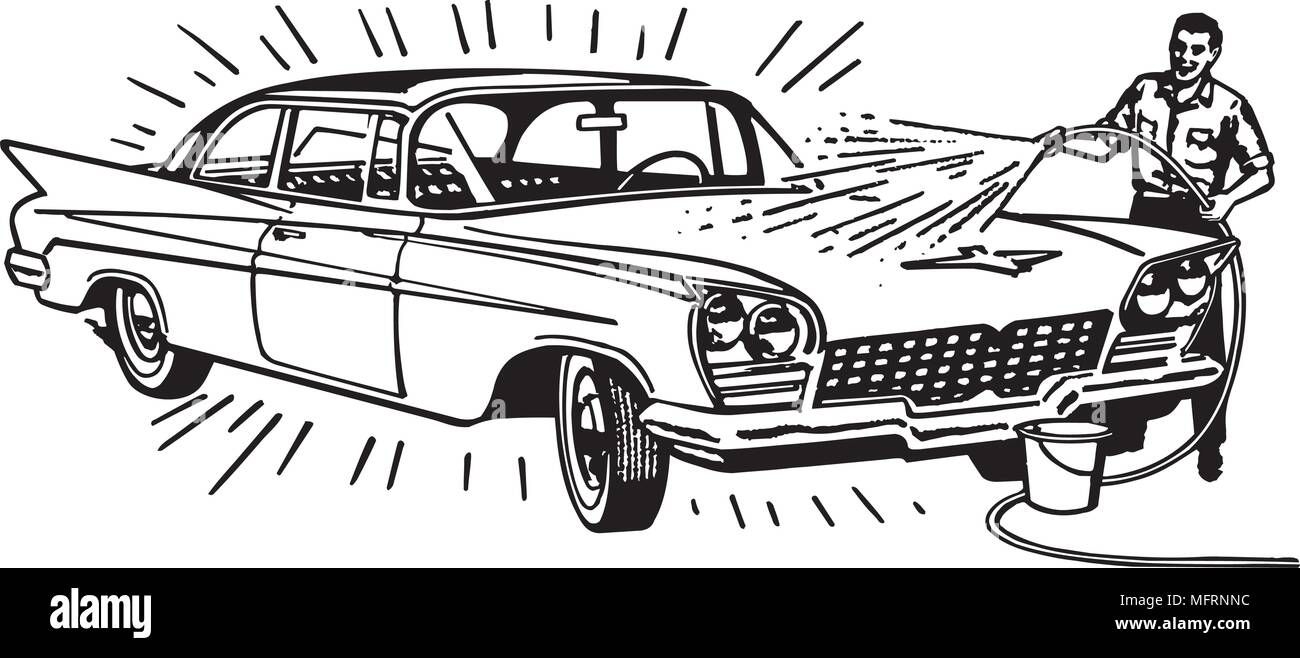 Man Washing Car - Retro Clipart Illustration Stock Vector Image & Art ...