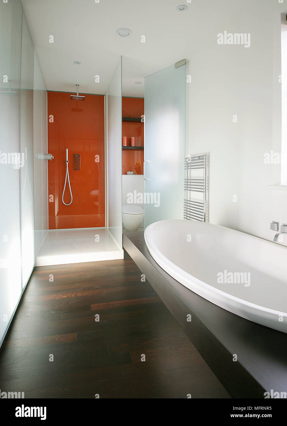 Shower cubicle and set in bathtub in modern bathroom Stock Photo - Alamy