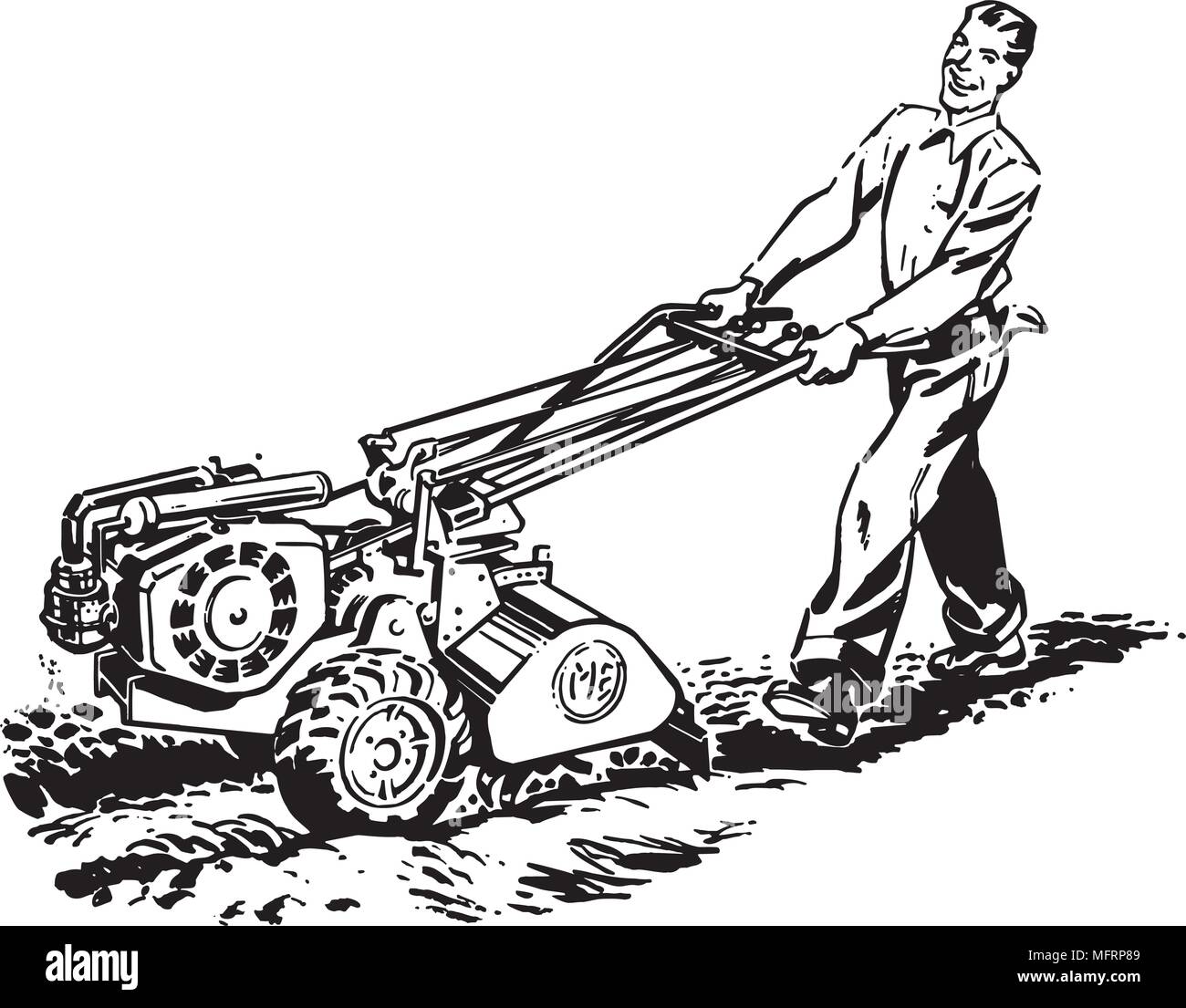 Man With Roto Tiller - Retro Clipart Illustration Stock Vector Image ...