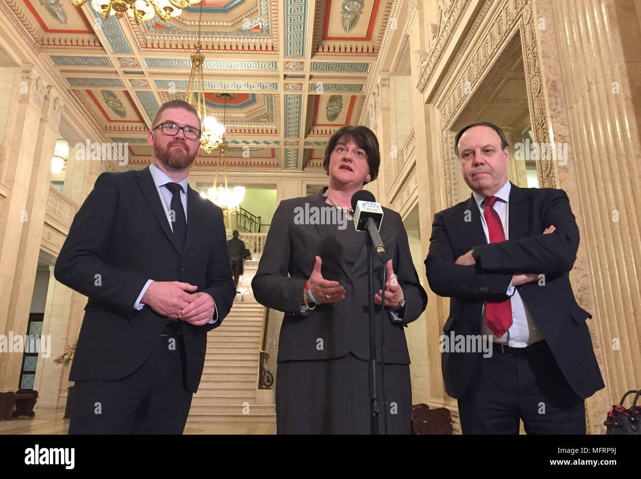 DUP leader Arlene Foster with deputy leader Nigel Dodds (right) and ...