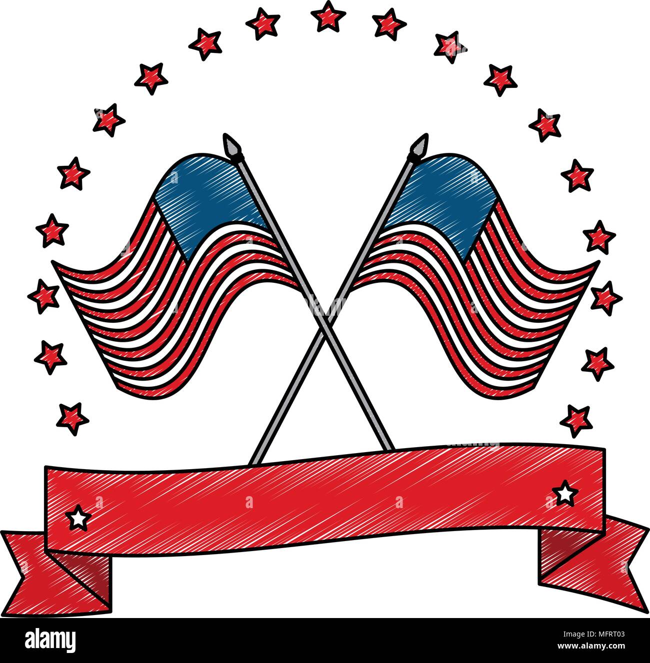 united states of america flags crossed emblem vector illustration ...