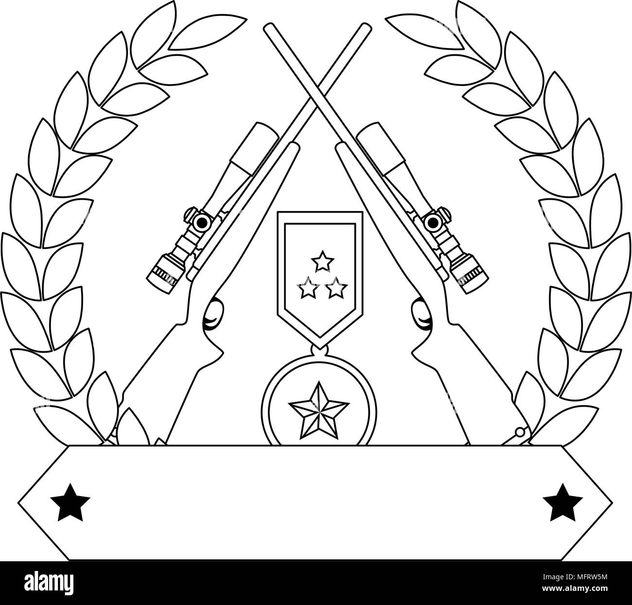 sniper rifles crossed with wreath and medal vector illustration design ...