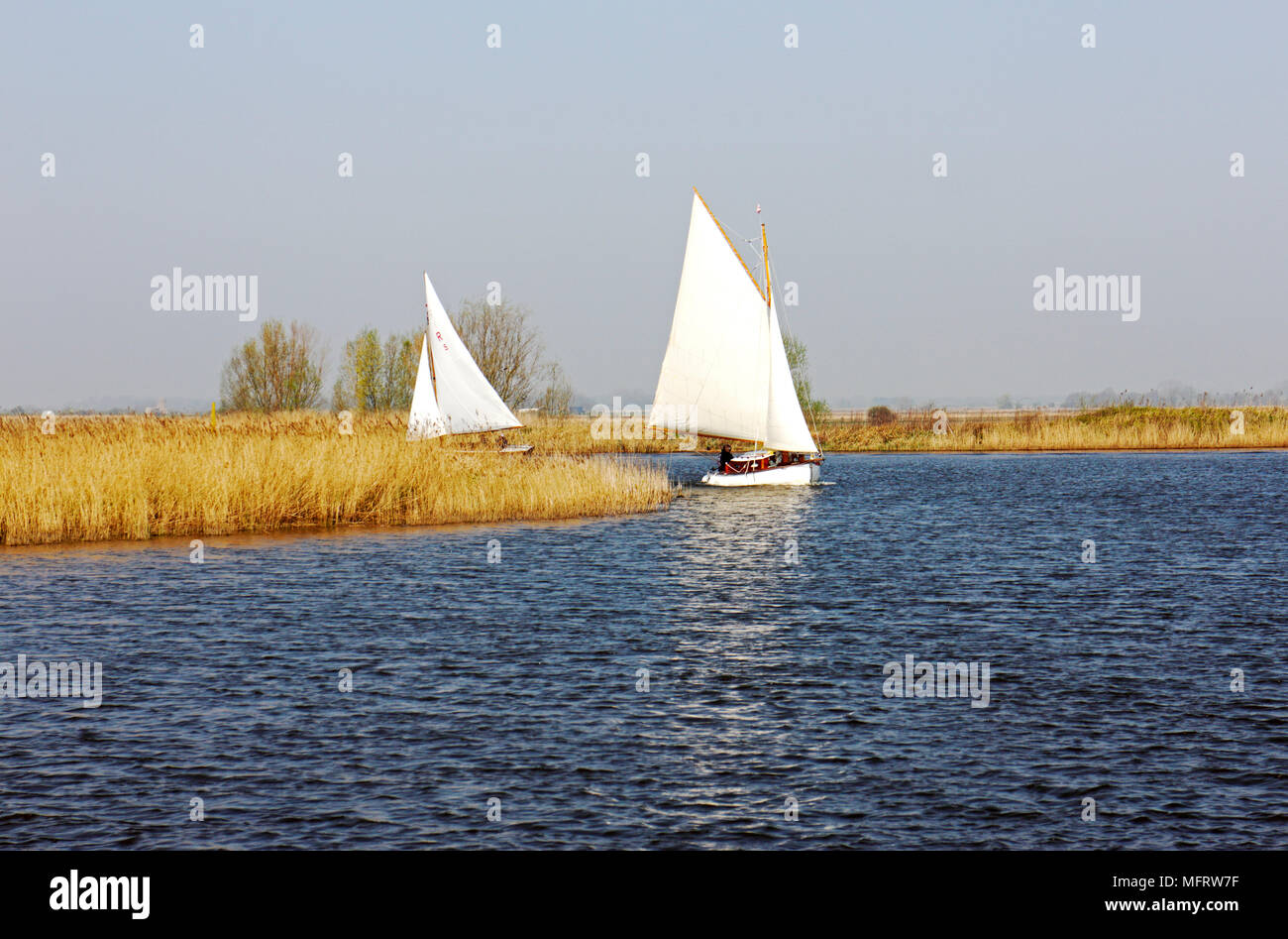 Sailing at Thurne Mouth at the confluence of the River Bure and River ...