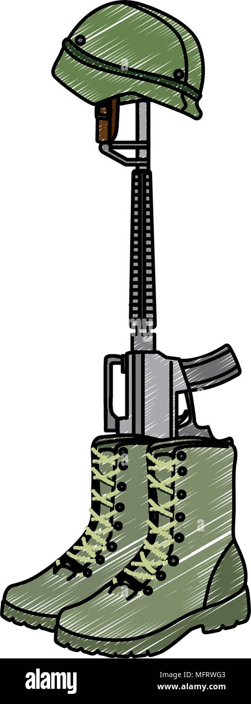 military boots with rifle and helmet vector illustration design Stock ...
