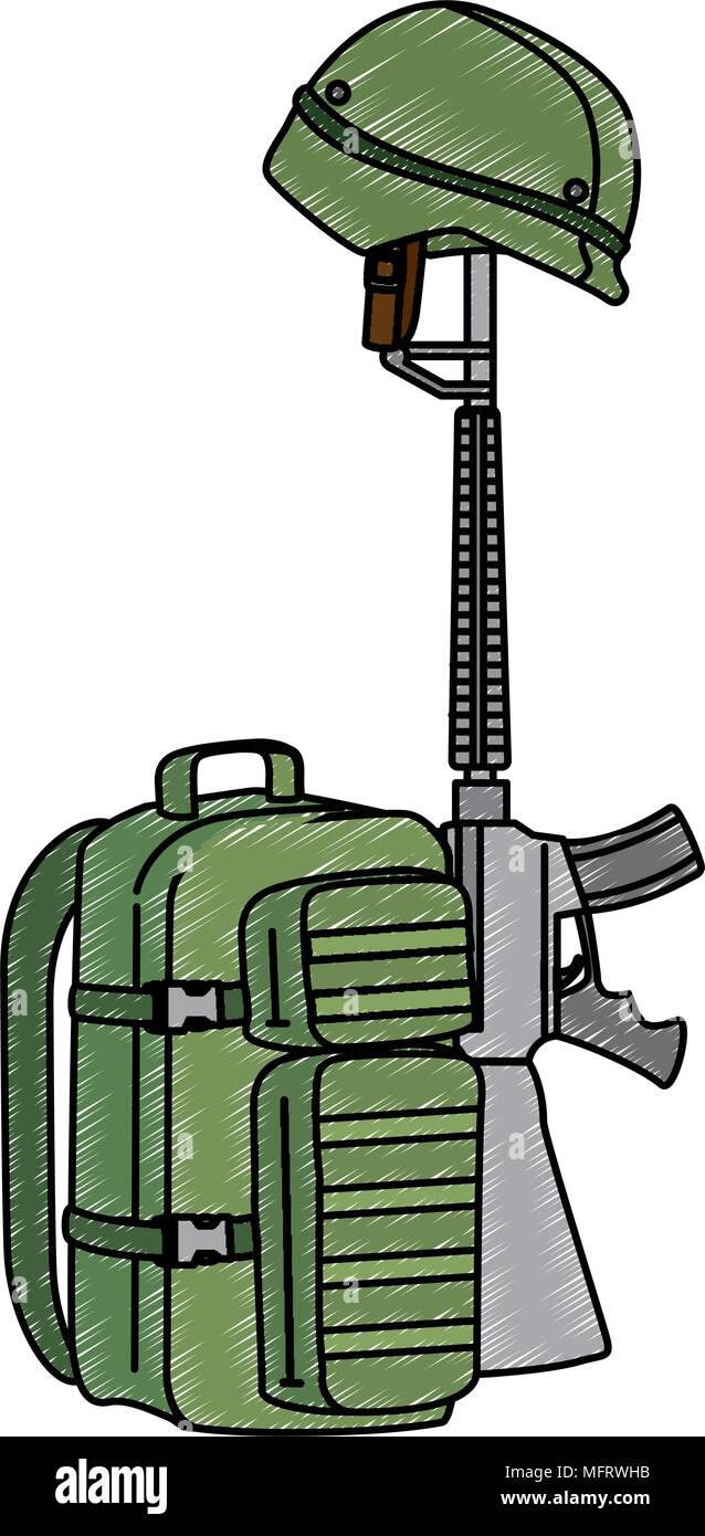 military bag with rifle and helmet vector illustration design Stock ...