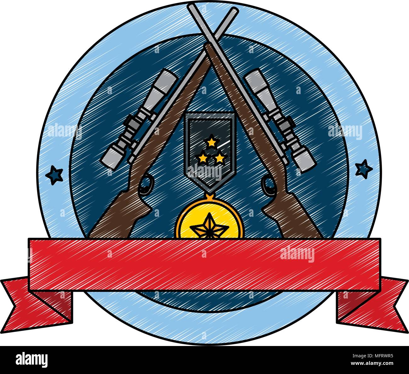 sniper rifles with medal emblem vector illustration design Stock Vector ...