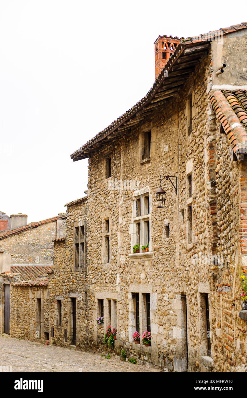 Old stone house in Perouges, France, a medieval walled town, a popular ...