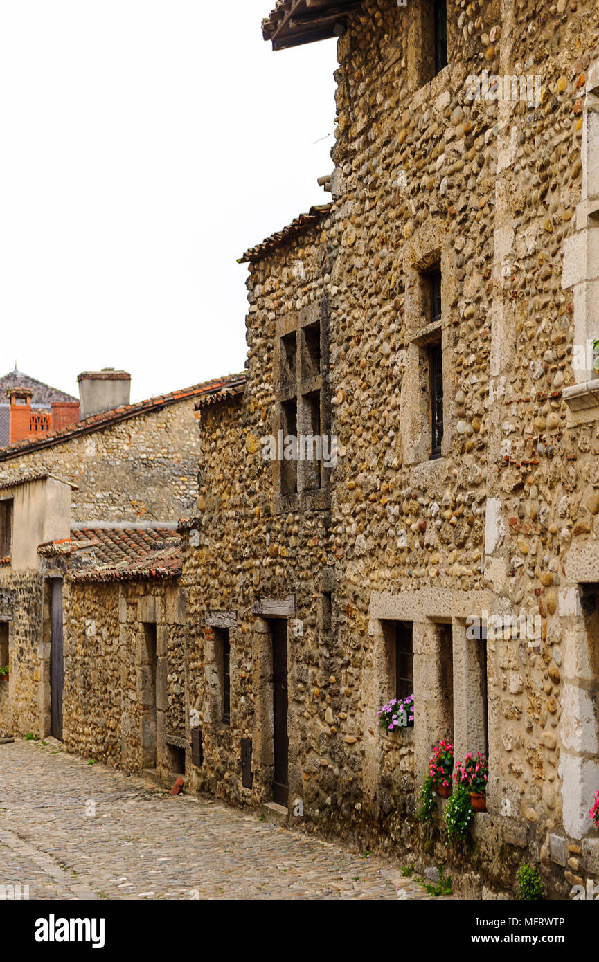 Old stone house in Perouges, France, a medieval walled town, a popular ...