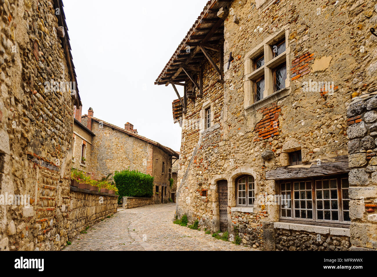 Old stone house in Perouges, France, a medieval walled town, a popular ...