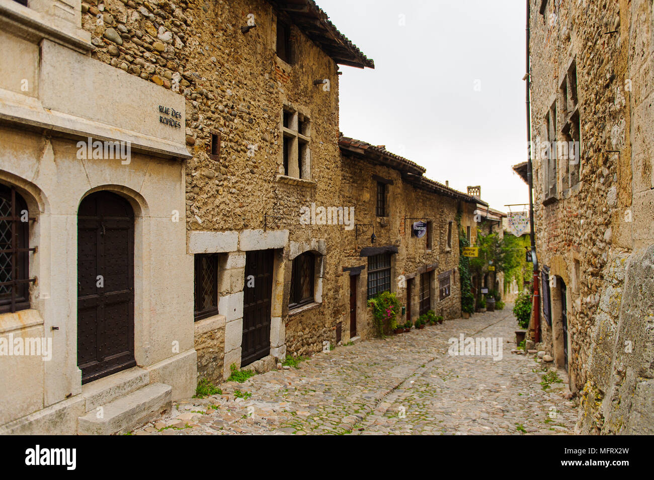 Medieval architecture of Perouges, France, a walled town, a popular ...